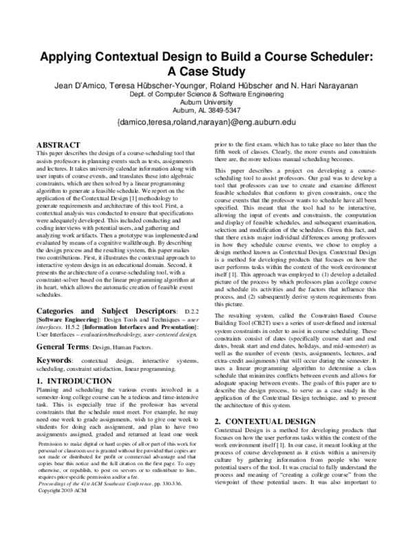 (PDF) Applying contextual design to build a course scheduler: A case study