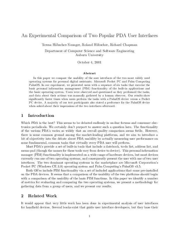 (PDF) An experimental comparison of two popular PDA user interfaces