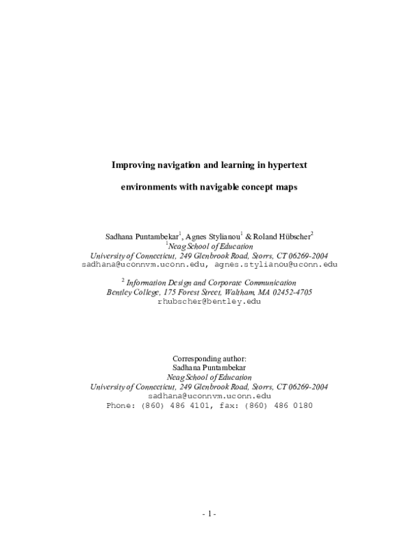 (PDF) Improving Navigation and Learning in Hypertext Environments With Navigable Concept Maps
