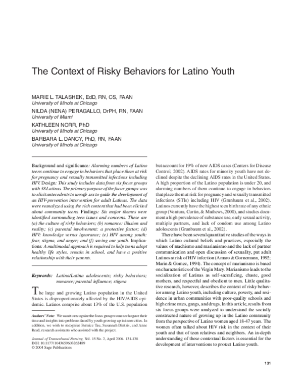 (PDF) The Context of Risky Behaviors for Latino Youth | Kathleen Norr ...