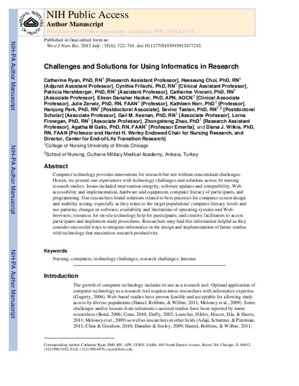 (PDF) Challenges and Solutions for Using Informatics in Research