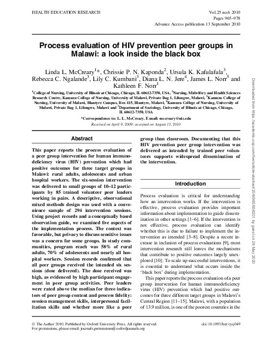 (PDF) Process evaluation of HIV prevention peer groups in Malawi: a ...