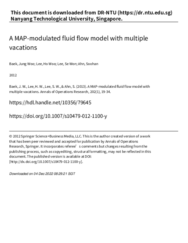 (PDF) A MAP-modulated fluid flow model with multiple vacations | Se Won Lee - Academia.edu