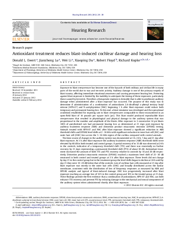 (PDF) Antioxidant treatment reduces blast-induced cochlear damage and ...