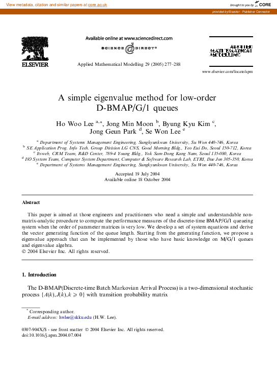 (PDF) A simple eigenvalue method for low-order D-BMAP/G/1 queues