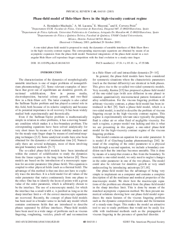 (PDF) Phase-field model of Hele-Shaw flows in the high-viscosity ...