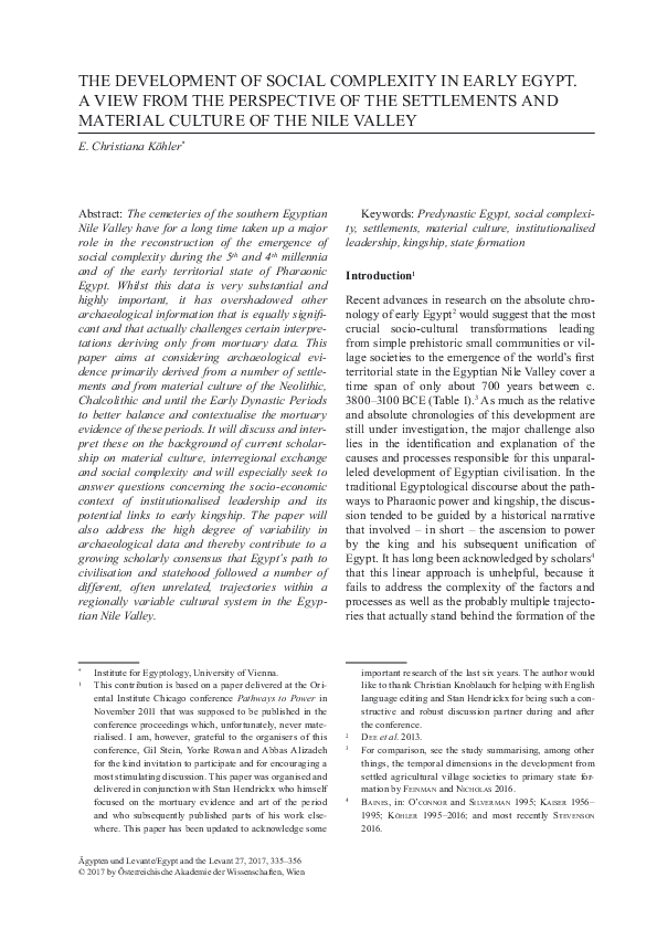 (PDF) THE DEVELOPMENT OF SOCIAL COMPLEXITY IN EARLY EGYPT. A VIEW FROM THE PERSPECTIVE OF THE ...