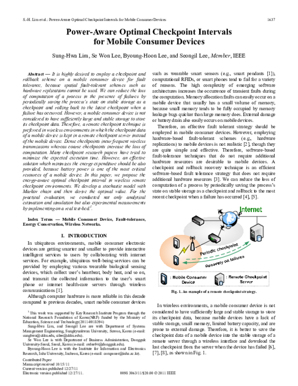 (PDF) Power-aware optimal checkpoint intervals for mobile consumer devices