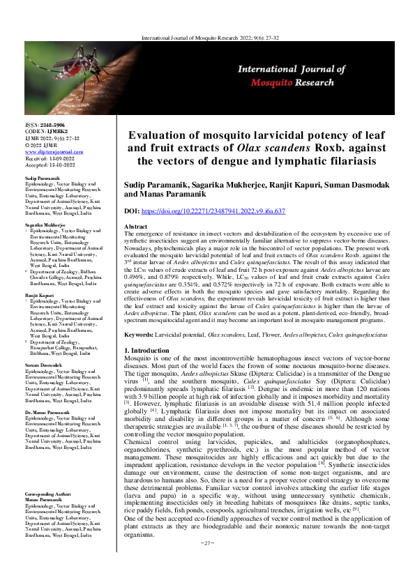 (PDF) Evaluation of mosquito larvicidal potency of leaf and fruit ...
