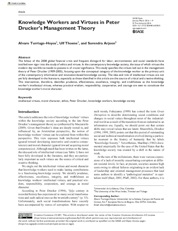 (PDF) Knowledge Workers and Virtues in Peter Drucker’s Management Theory