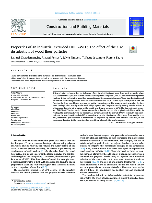 (PDF) Properties of an industrial extruded HDPE-WPC: The effect of the ...