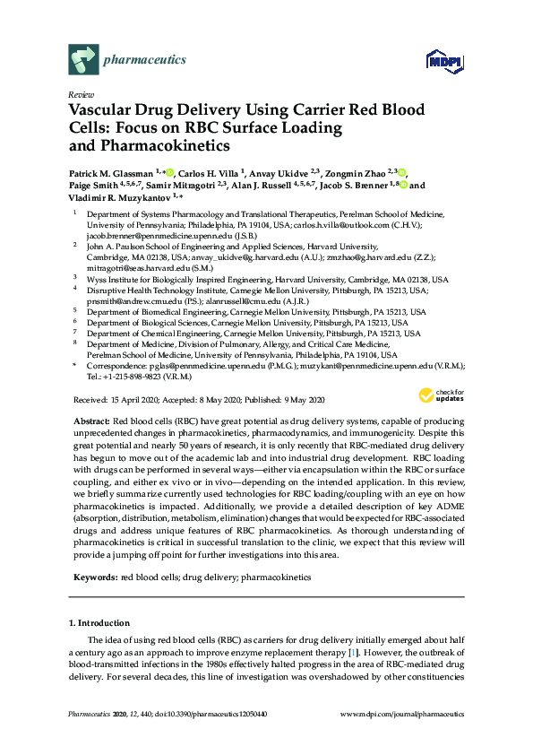 (PDF) Vascular Drug Delivery Using Carrier Red Blood Cells: Focus on ...