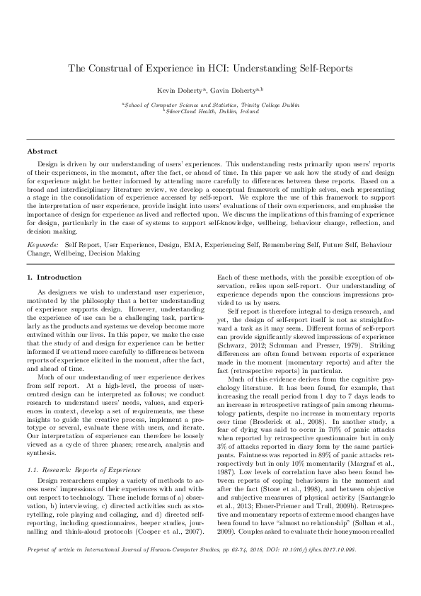 (PDF) The construal of experience in HCI: Understanding self-reports