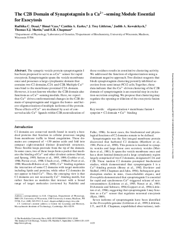 The C2b Domain of Synaptotagmin Is a Ca2+–Sensing Module Essential for ...
