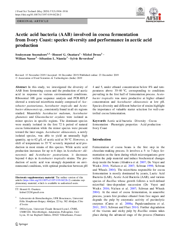 (PDF) Acetic acid bacteria (AAB) involved in cocoa fermentation from Ivory Coast: species ...