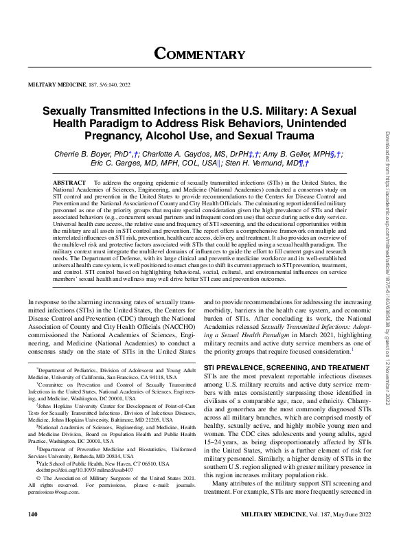 (PDF) Sexually Transmitted Infections in the U.S. Military: A Sexual ...
