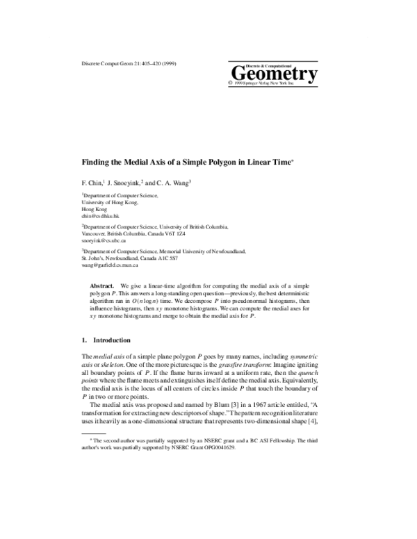 (PDF) Finding the Medial Axis of a Simple Polygon in Linear Time
