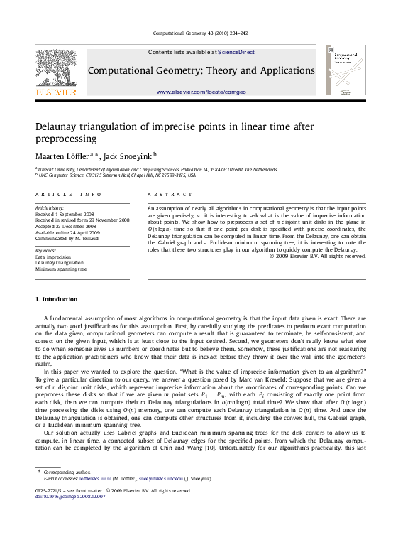 (PDF) Delaunay triangulation of imprecise points in linear time after preprocessing