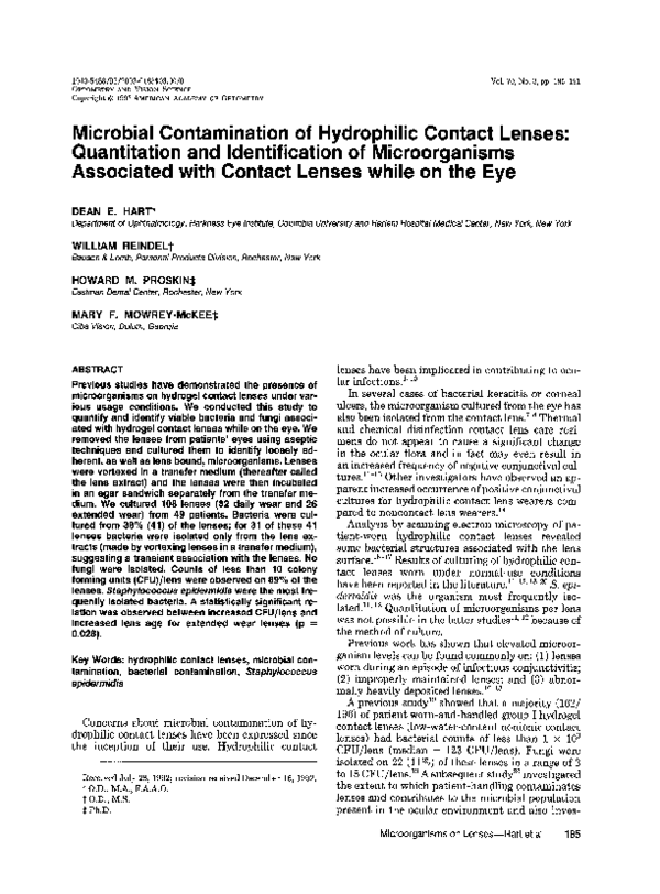 (PDF) Microbial Contamination of Hydrophilic Contact Lenses ...