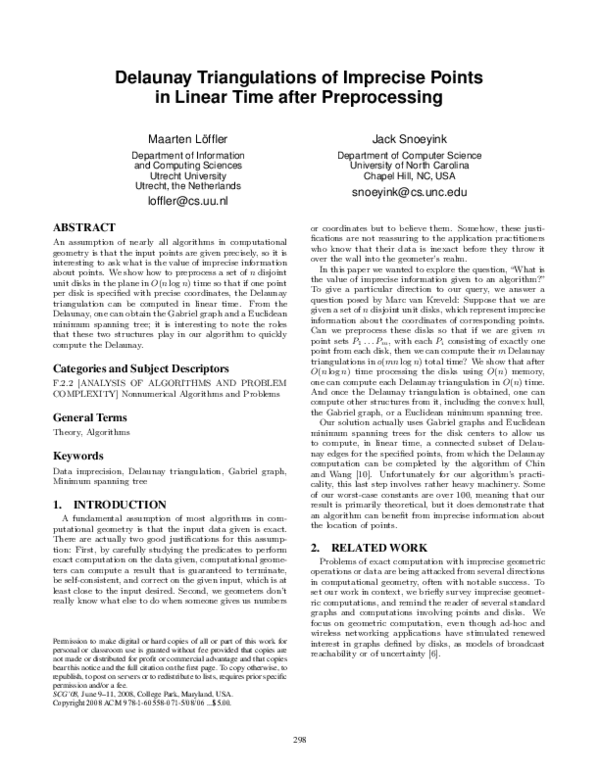 (PDF) Delaunay triangulations of imprecise pointsin linear time after preprocessing
