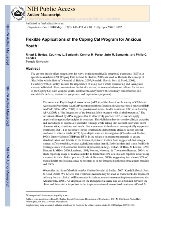 (PDF) Flexible Applications of the Coping Cat Program for Anxious Youth