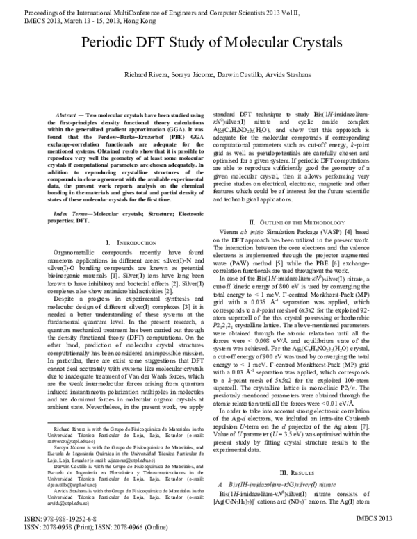 (PDF) Periodic DFT study of molecular crystals