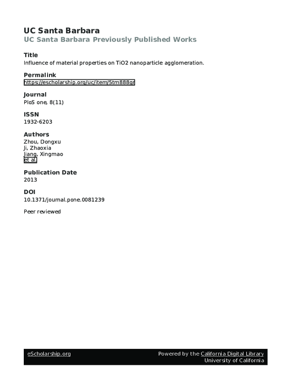 (PDF) Influence of Material Properties on TiO2 Nanoparticle Agglomeration