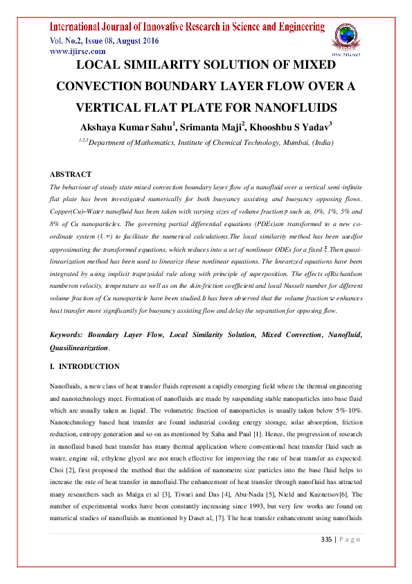 Pdf Local Similarity Solution Of Mixed Convection Boundary Layer Flow Over A Vertical Flat