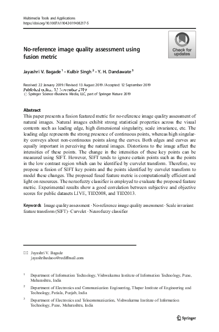 (PDF) No Reference Image Quality Assessment Using Fuzzy Relational Classifier