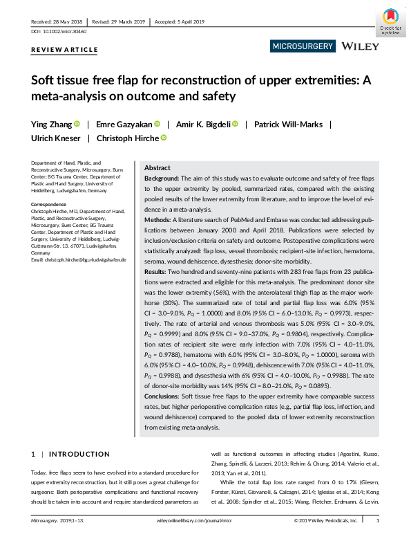 (PDF) Soft tissue free flap for reconstruction of upper extremities: A ...