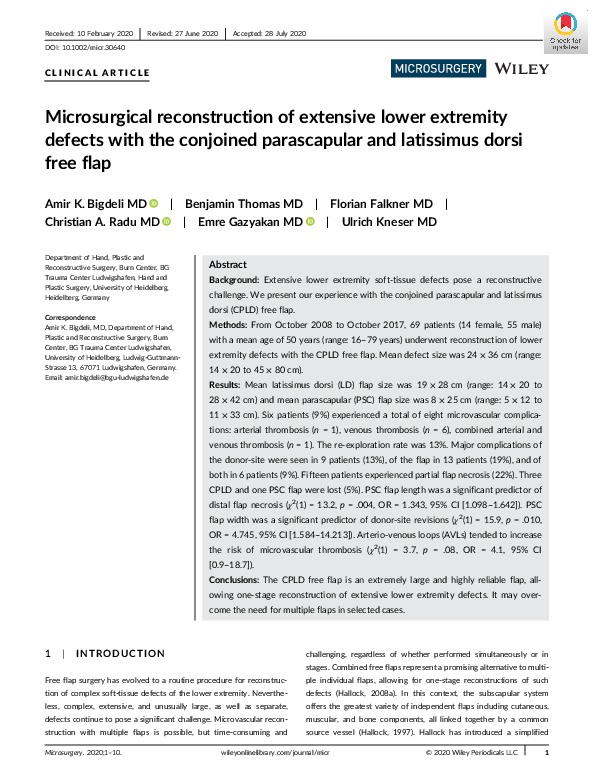 (PDF) Microsurgical reconstruction of extensive lower extremity defects ...