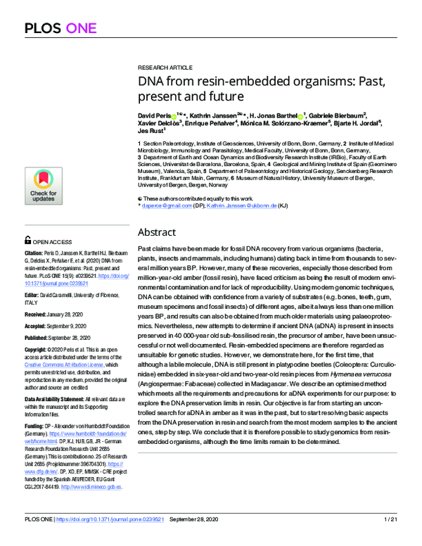 (PDF) DNA from resin-embedded organisms: Past, present and future