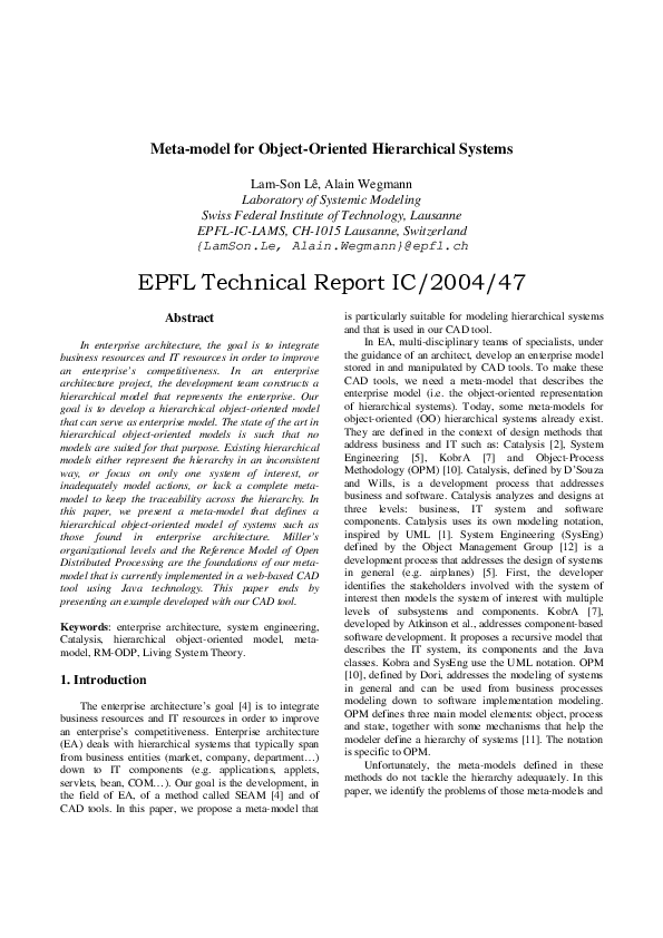 Pdf Meta Model For Object Oriented Hierarchical Systems