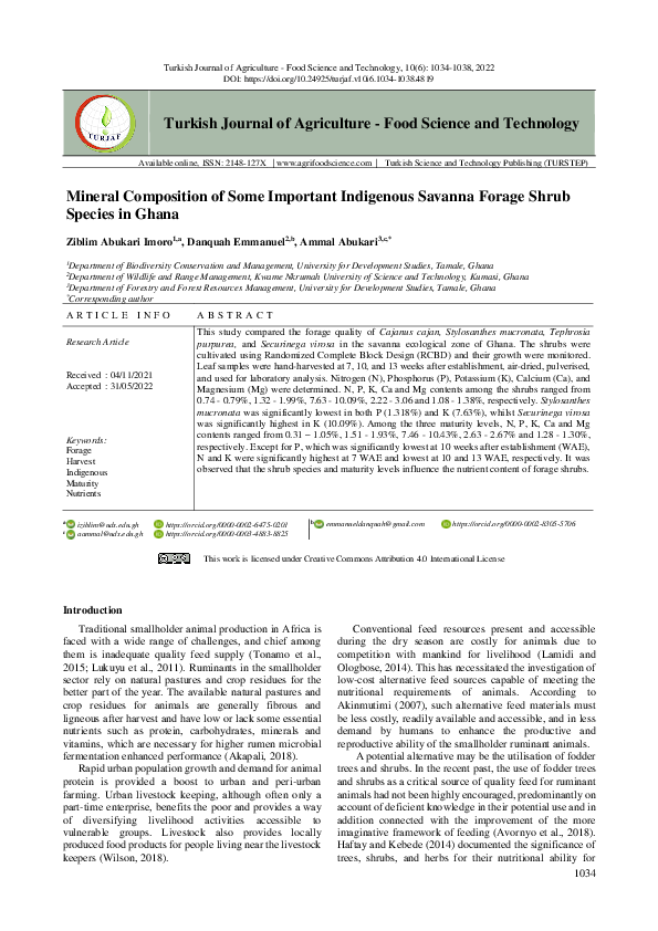 (PDF) Mineral Composition of Some Important Indigenous Savanna Forage ...
