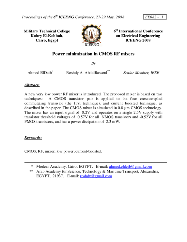 (PDF) Power minimization in CMOS RF mixers