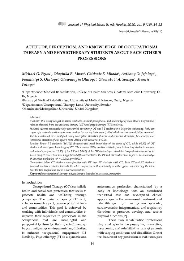 (PDF) Attitude, Perception, and Knowledge of Occupational Therapy and ...