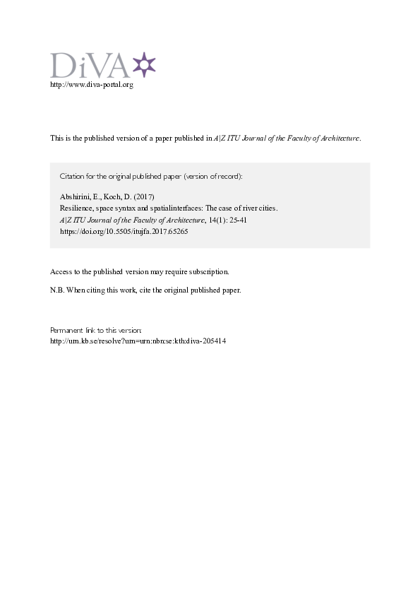 (PDF) Resilience, Space Syntax and Spatial Interfaces: the case of River cities