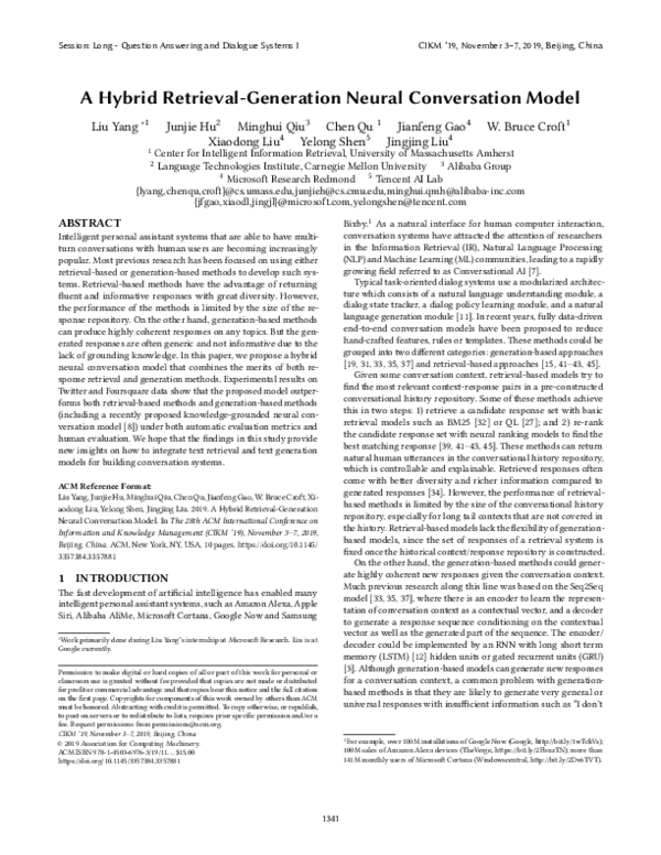 (PDF) A Hybrid Retrieval-Generation Neural Conversation Model