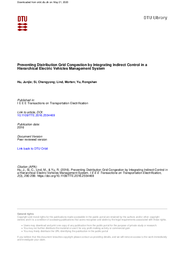 Pdf Preventing Distribution Grid Congestion By Integrating Indirect Control In A Hierarchical