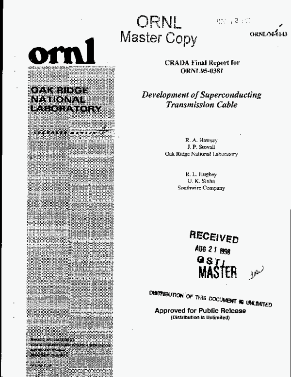 (PDF) Development of superconducting transmission cable. CRADA final report