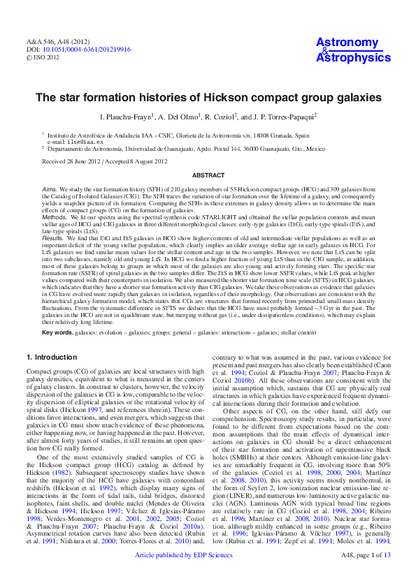 (PDF) The star formation histories of Hickson compact group galaxies