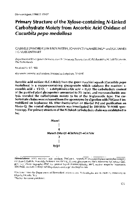 (PDF) Primary structure of the xylose-containingN-linked carbohydrate ...