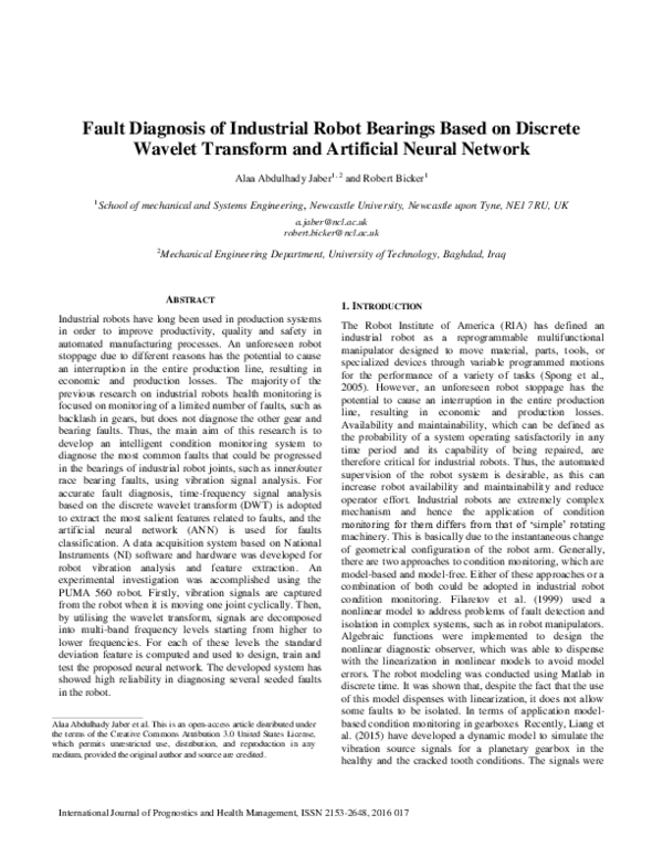 Pdf Fault Diagnosis Of Industrial Robot Bearings Based On Discrete Wavelet Transform And