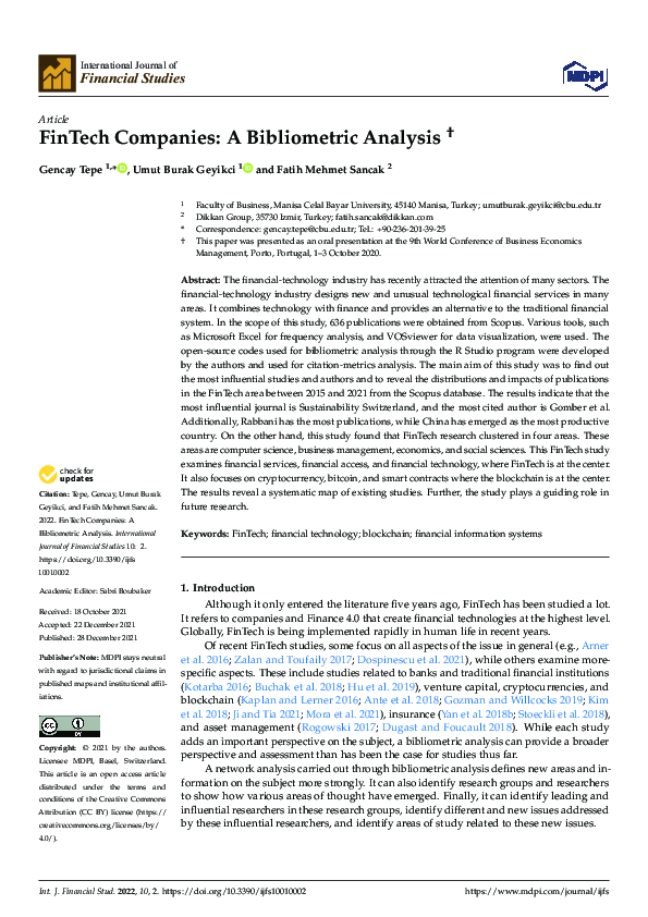 (PDF) FinTech Companies: A Bibliometric Analysis