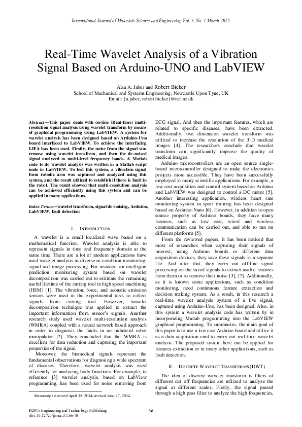 Pdf Real Time Wavelet Analysis Of A Vibration Signal Based On Arduino 2893