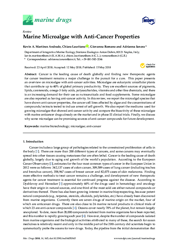 (PDF) Marine Microalgae with Anti-Cancer Properties