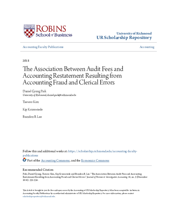 (PDF) The Association Between Audit Fees and Accounting Restatement Resulting from Accounting ...