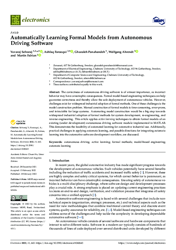 (PDF) Automatically Learning Formal Models from Autonomous Driving Software