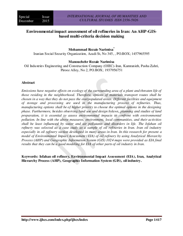(PDF) Environmental impact assessment of oil refineries in Iran: An AHP ...