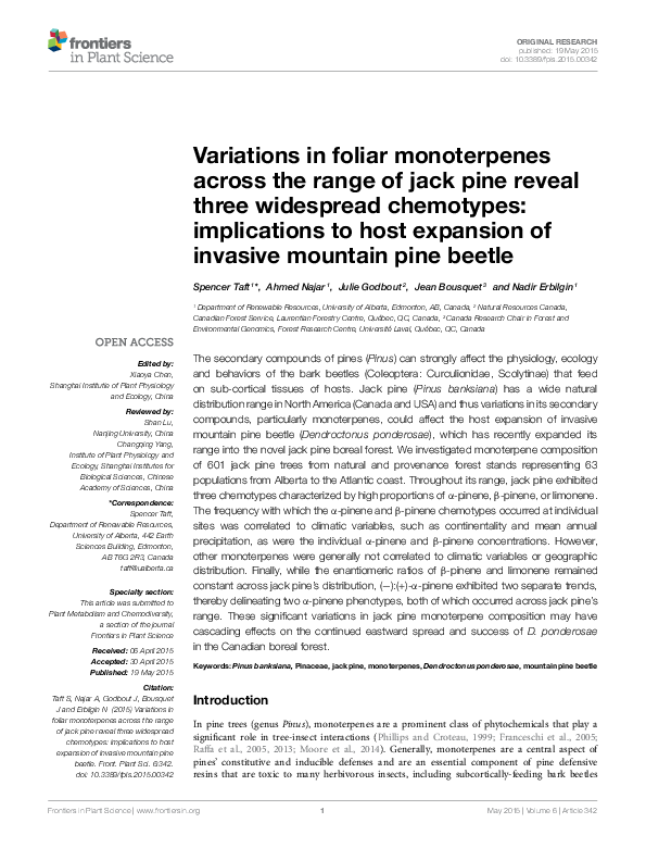 (PDF) Variations in foliar monoterpenes across the range of jack pine ...
